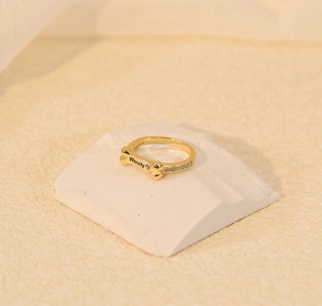Custom Dog Bone Name Ring Zircon Stone Dog Bone Ring - Etsy