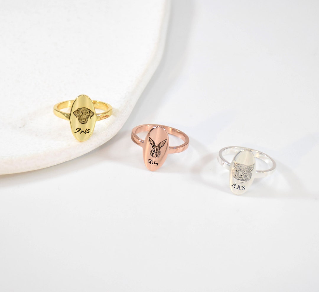 Custom Pet Portrait Rings,pet Portrait Ring With Name,personalize Dog ...