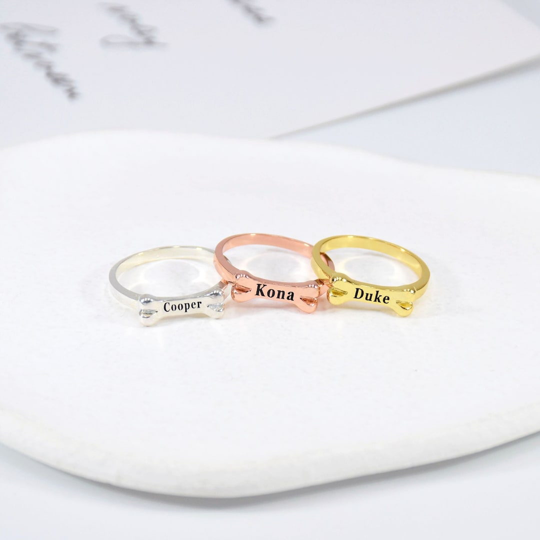 Custom Dog Bone Name Ring,pet Name Ring,custom Dog Bone Ring,memorial ...