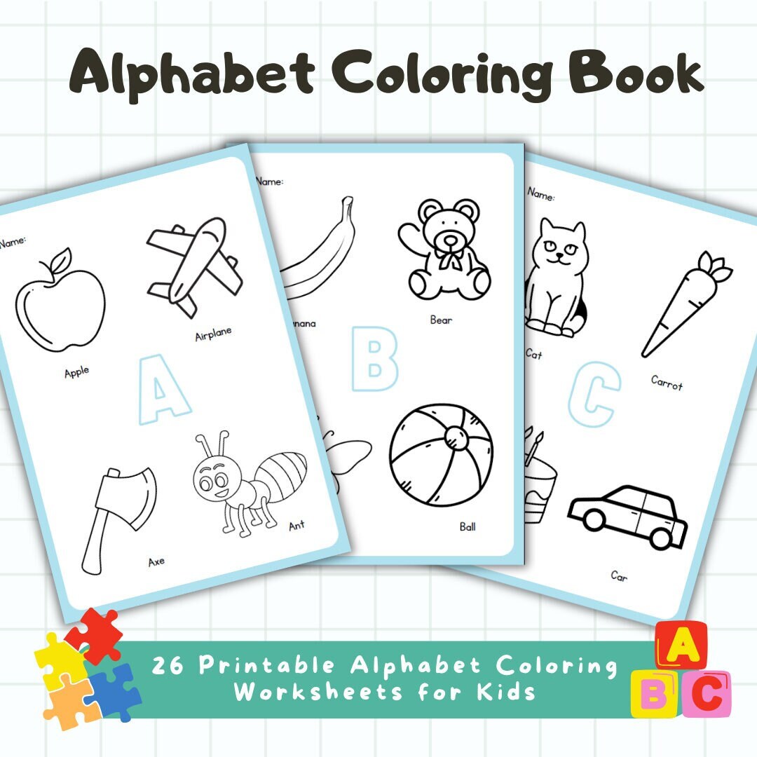 Alphabet Coloring Book, 26 Printable ABC Coloring Worksheets for Kids ...