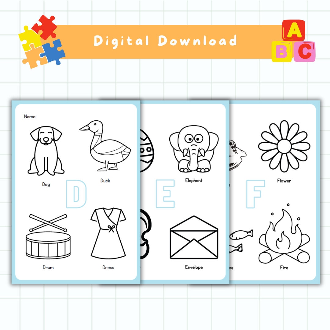 Alphabet Coloring Book, 26 Printable ABC Coloring Worksheets for Kids ...