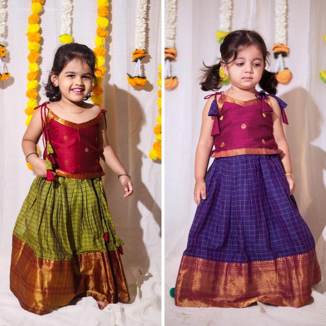 Girls Traditional Ethnic Pure Cotton Lehenga Choli | Silk Kids Pattu ...