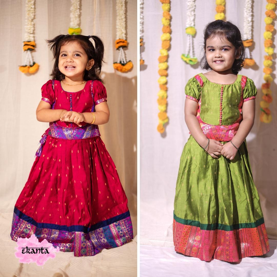 Girls Traditional Ethnic Chanderi Silk Lehenga Choli | Silk Kids Pattu ...