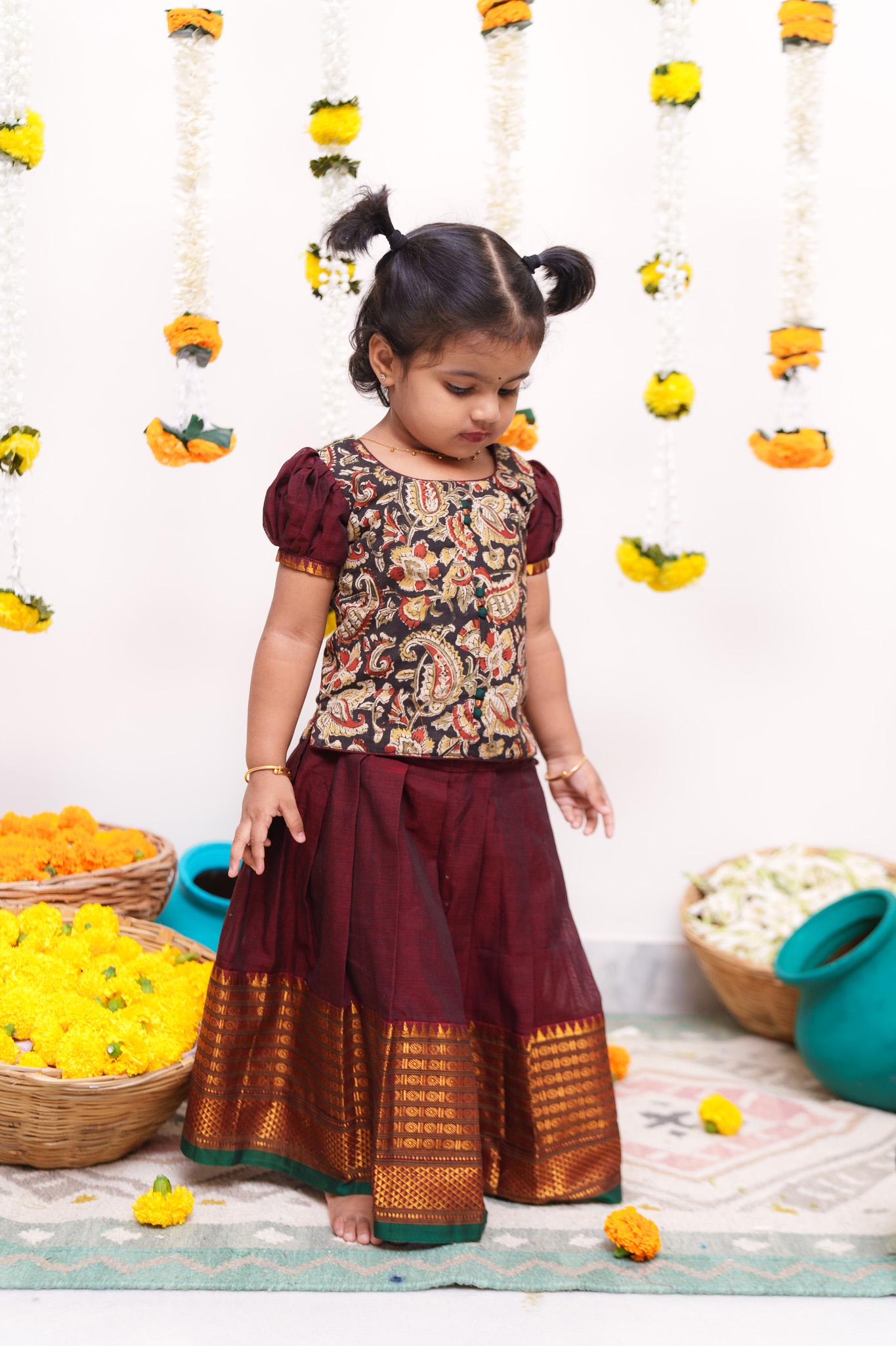 Kids Traditional Dress Girls Ethnic Narayanpet Cotton Lehenga Choli ...