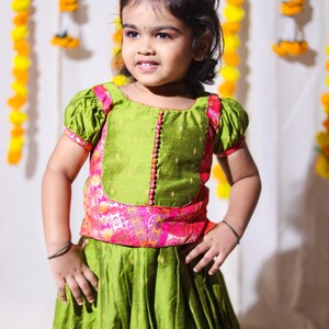 Girls Traditional Ethnic Chanderi Silk Lehenga Choli | Silk Kids Pattu ...