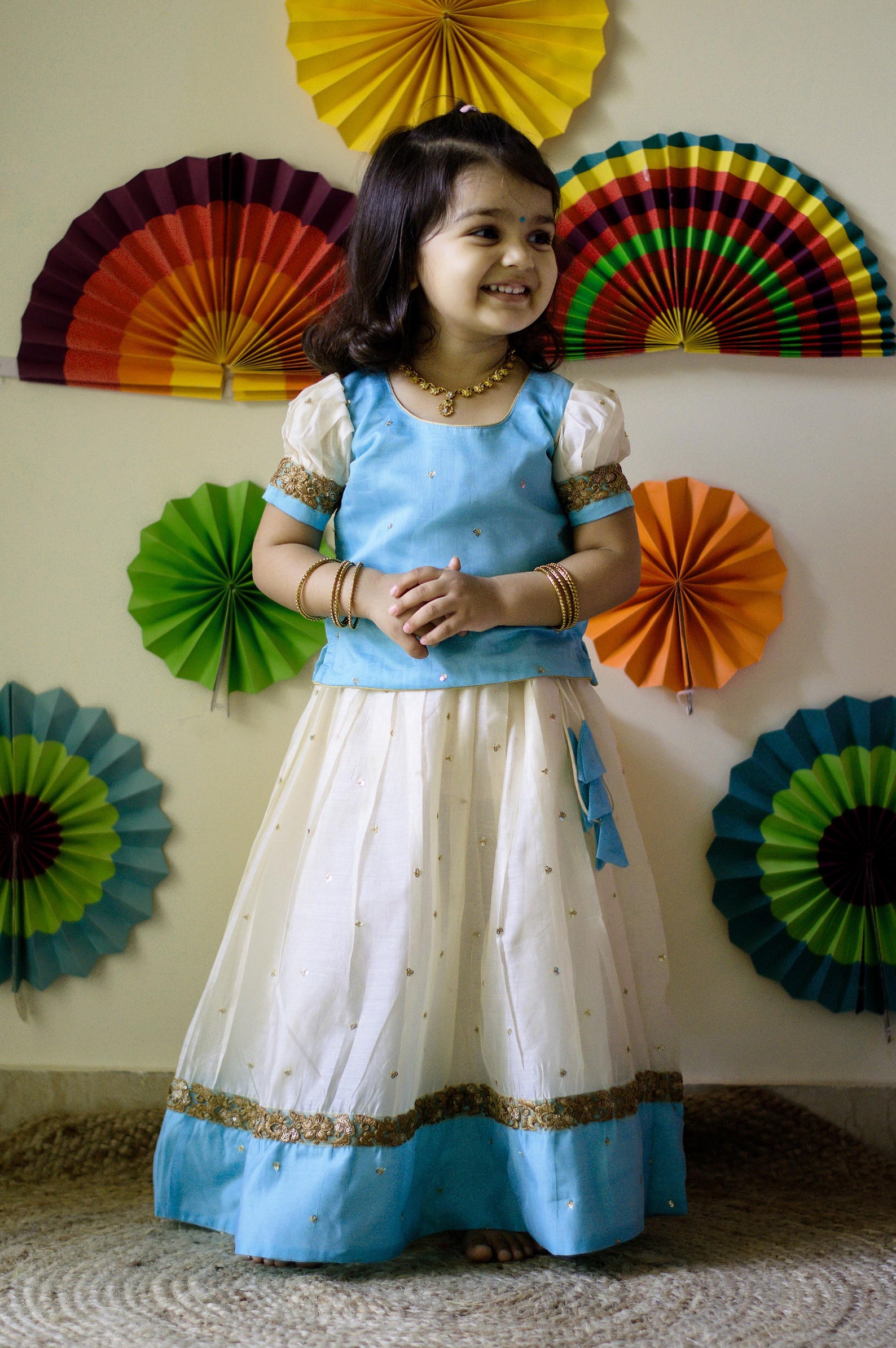 Traditional Indian Ethnic Kids Wear Lehenga Choli Frock Embroidery Silk ...