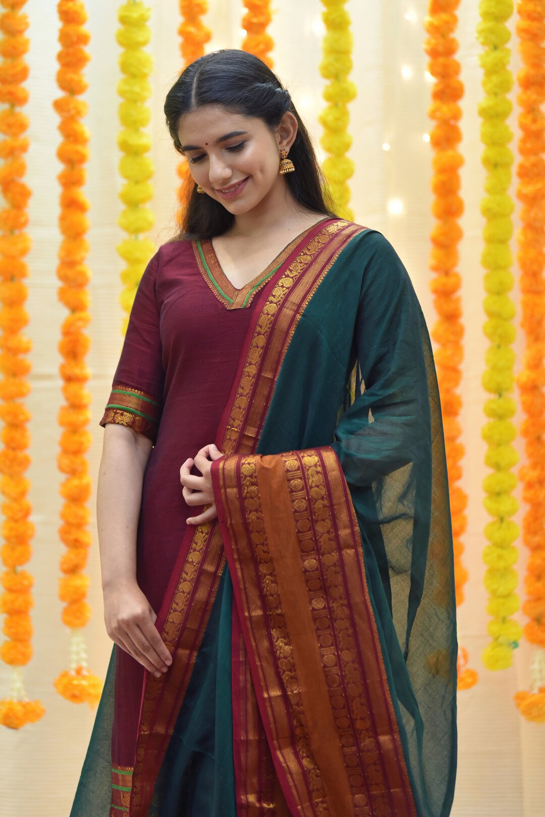 Maroon Indian Traditional Narayanpet Cotton Ethnic Designer - Etsy