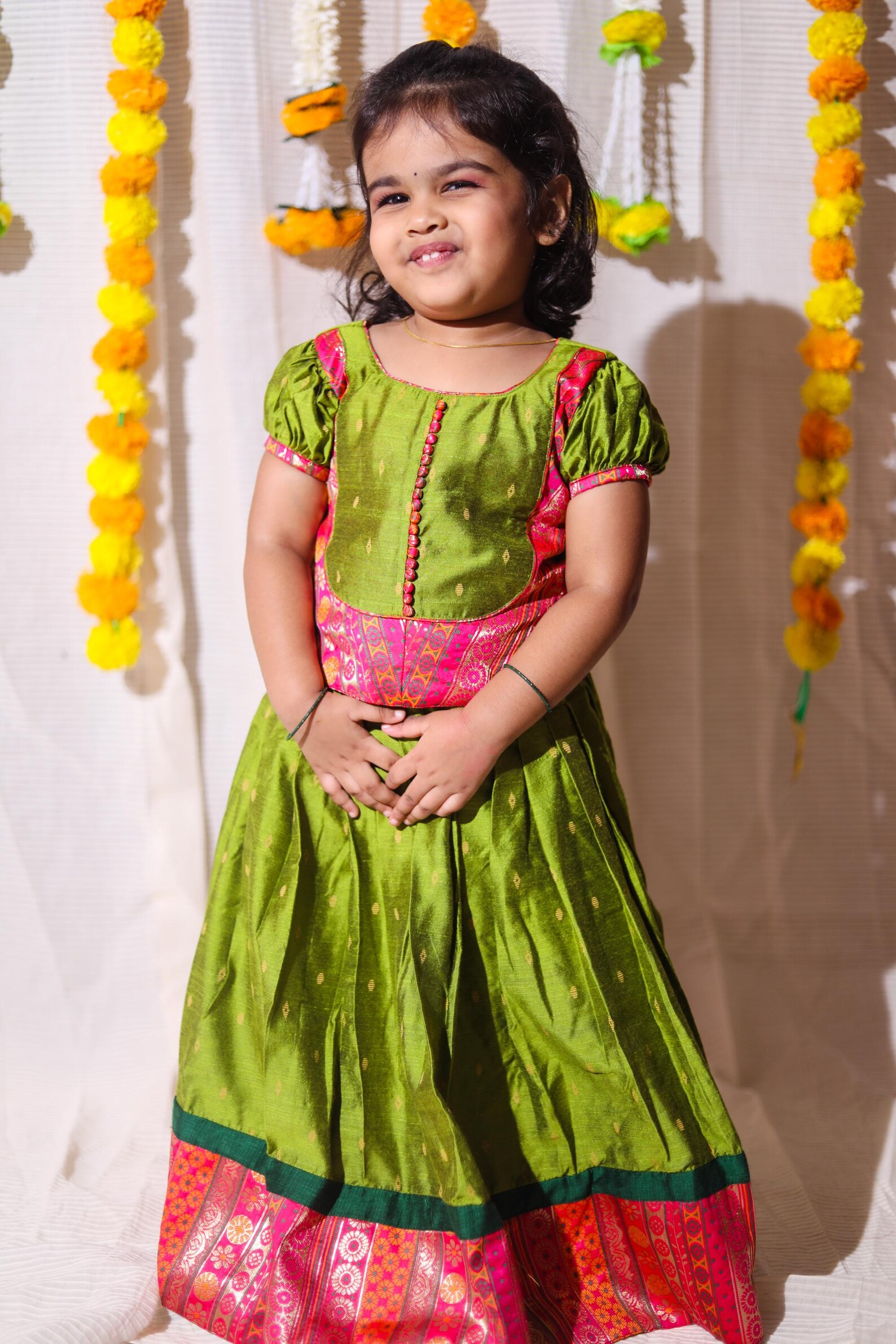Girls Traditional Ethnic Chanderi Silk Lehenga Choli | Silk Kids Pattu ...