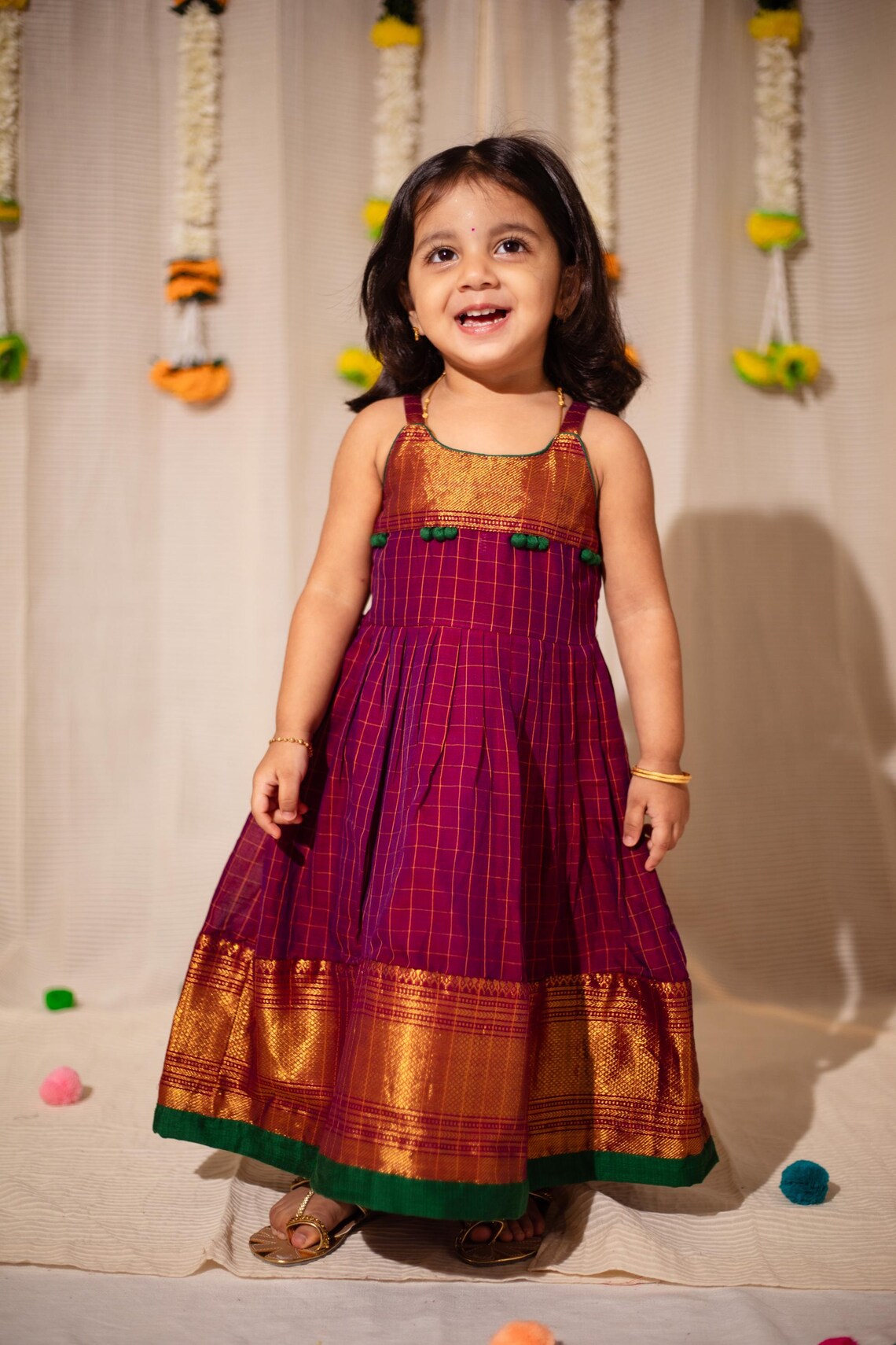 Matching Magenta Pattu Pavadai Dress Set for Mom and Daughter | Indian ...