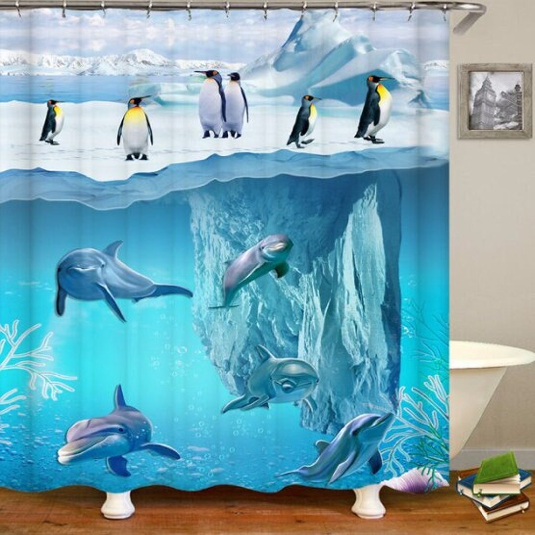 Arctic Shower Curtain Penguins, Dolphins, Birthday Present, Dorm Room ...