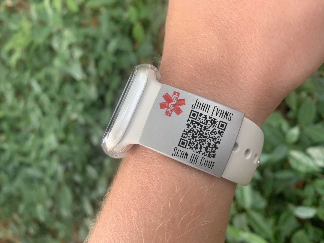 QR Code Medical Alert Tag: Stainless Steel Apple Watch Band ID - Etsy