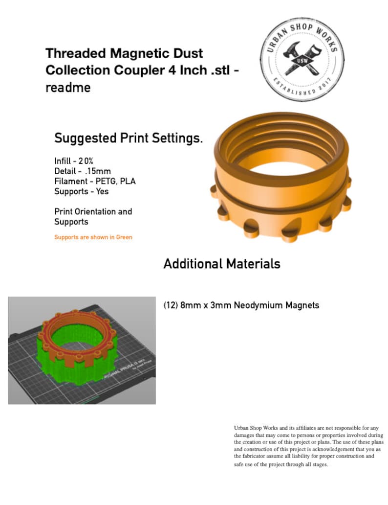4 Inch Magnetic Dust Collection Couplers: STL Files for 3D Printing ...