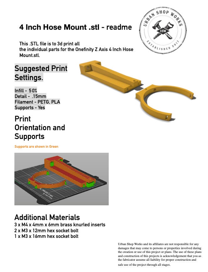 Z Axis 4 Inch Flex Hose Mount Bracket Fits Onefinity CNC, STL File for ...