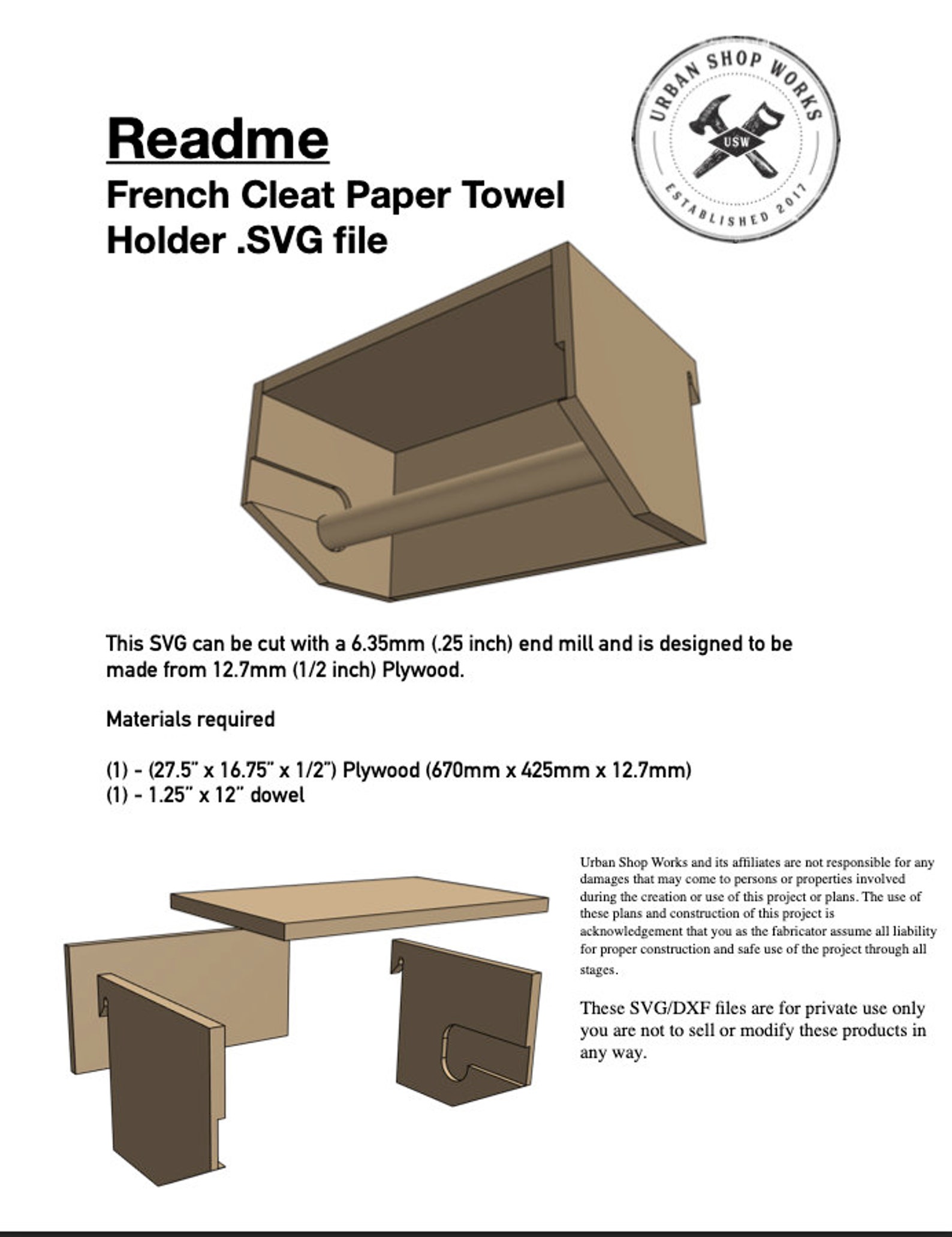 French Cleat Paper Towel Holder CNC Files: SVG/DXF for Woodworking and ...