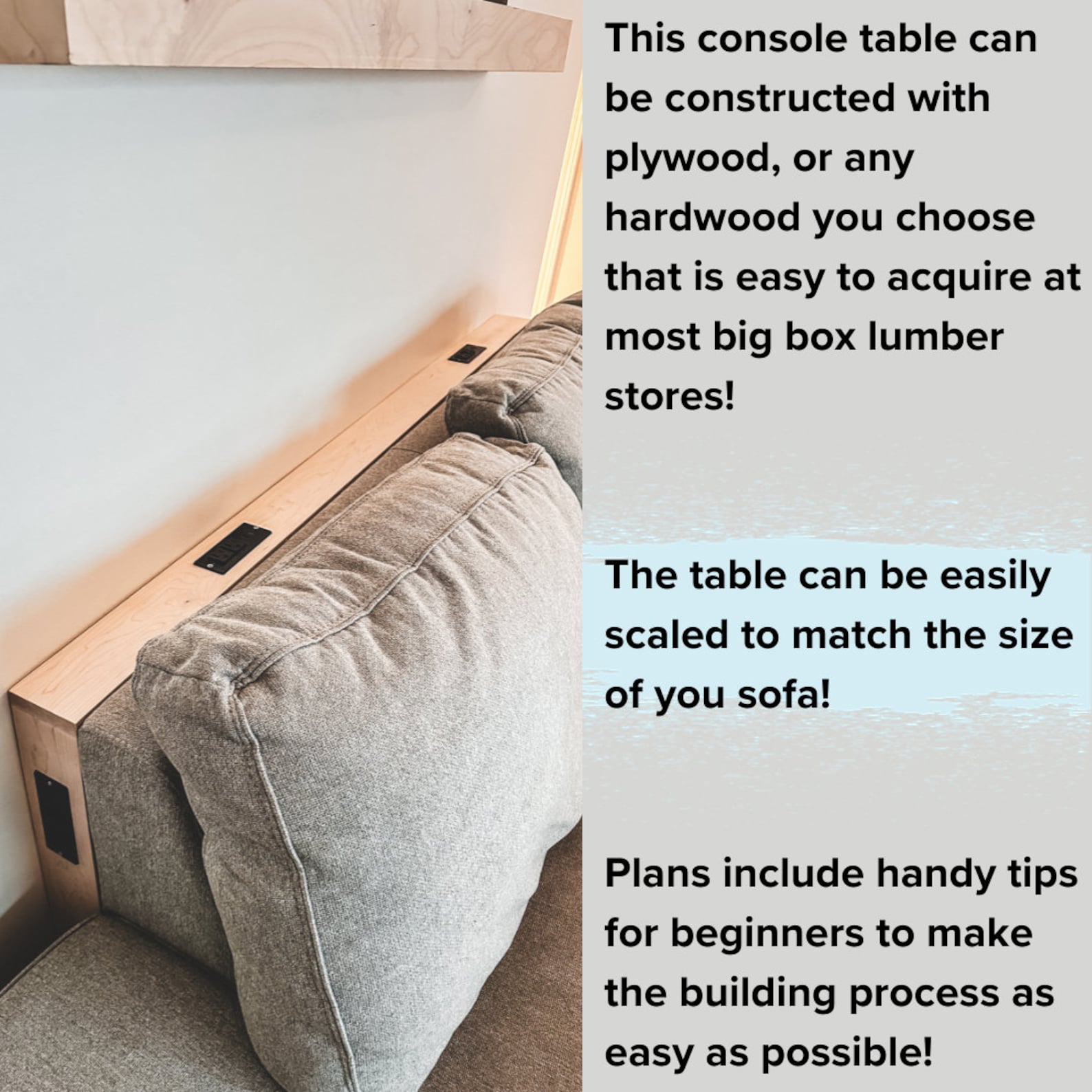 Behind Couch Table Woodworking Build Plans/beginner Friendly Narrow Sofa Table Instructions/diy ...