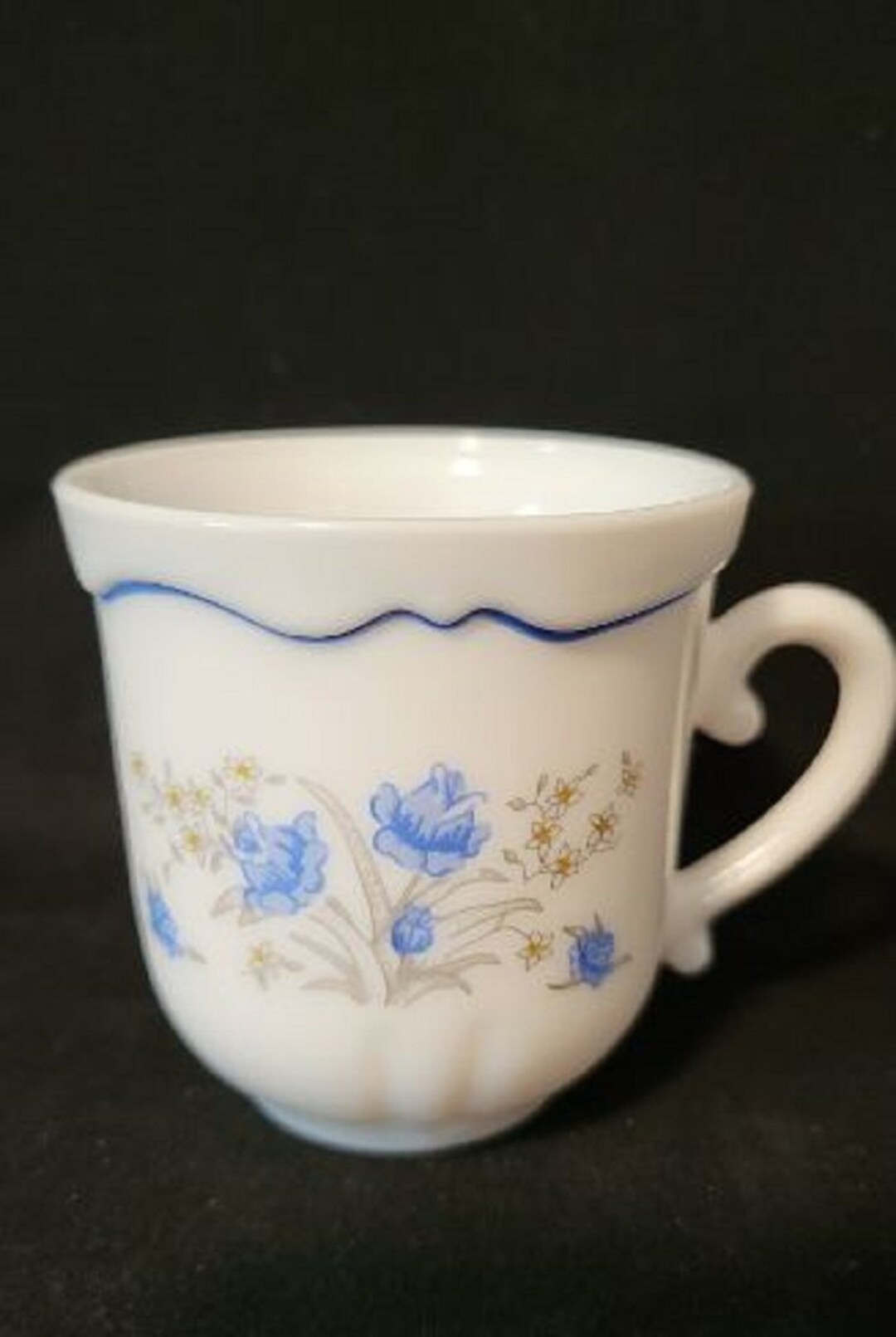 Arcopal France Tea Cup & Saucer Set: Blue Floral Tempered Glass - Etsy
