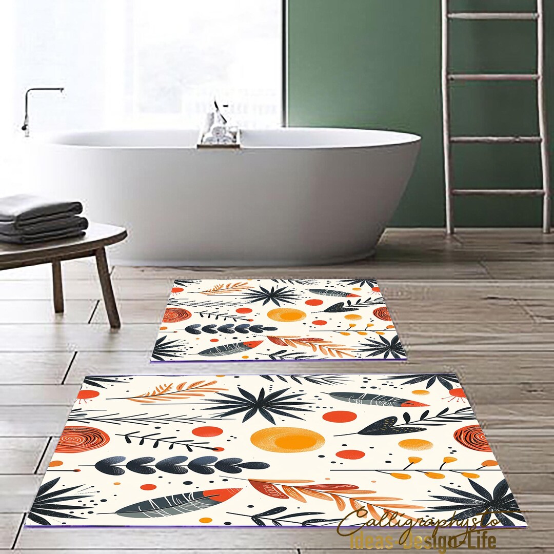 Abstract Bath Rug Set|boho Anti Slip Floor Mat|bohemian Colorful Non ...