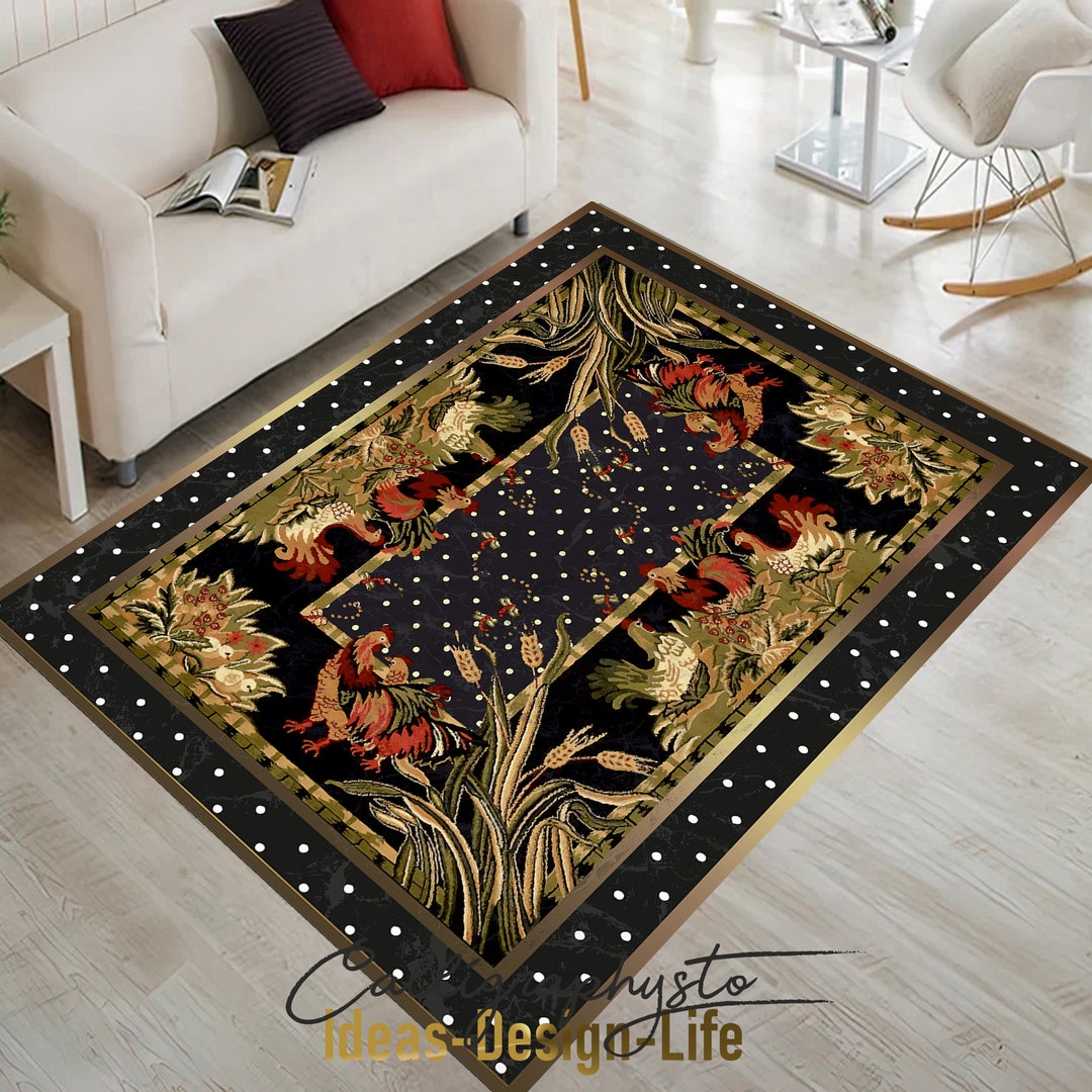 Rustic Area Rug|black Chicken Runner|farm Non Slip Carpet|rooster Floor ...