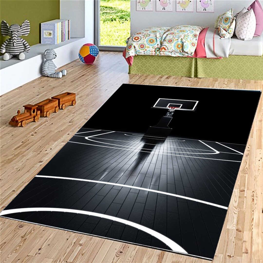 Basketball Court and Hoop Image Carpet, Basketball Rug, Play Room Rug ...