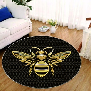 Honeycomb Bee Round Rug: Embroidered Black Floor Carpet - Etsy