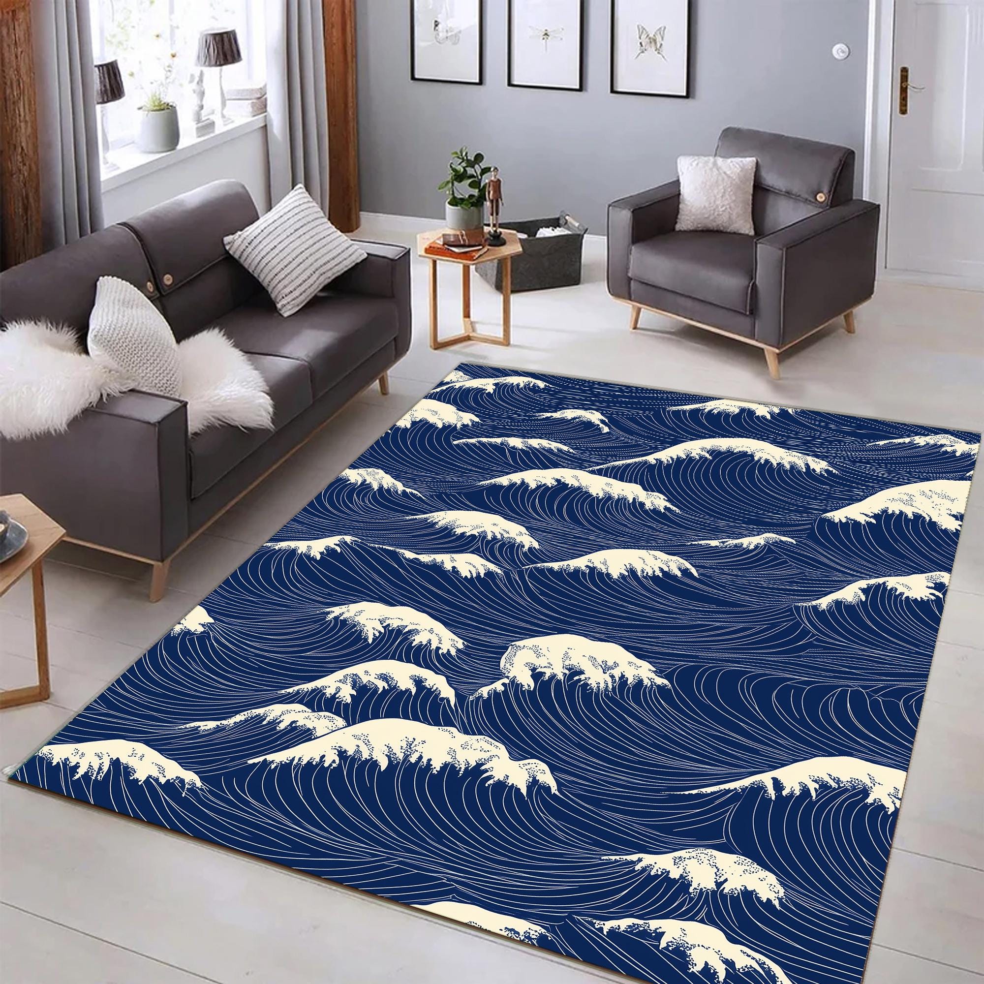Japanese Wave Rug, Traditional Ocean Art, Minimalist Home Decor - Etsy