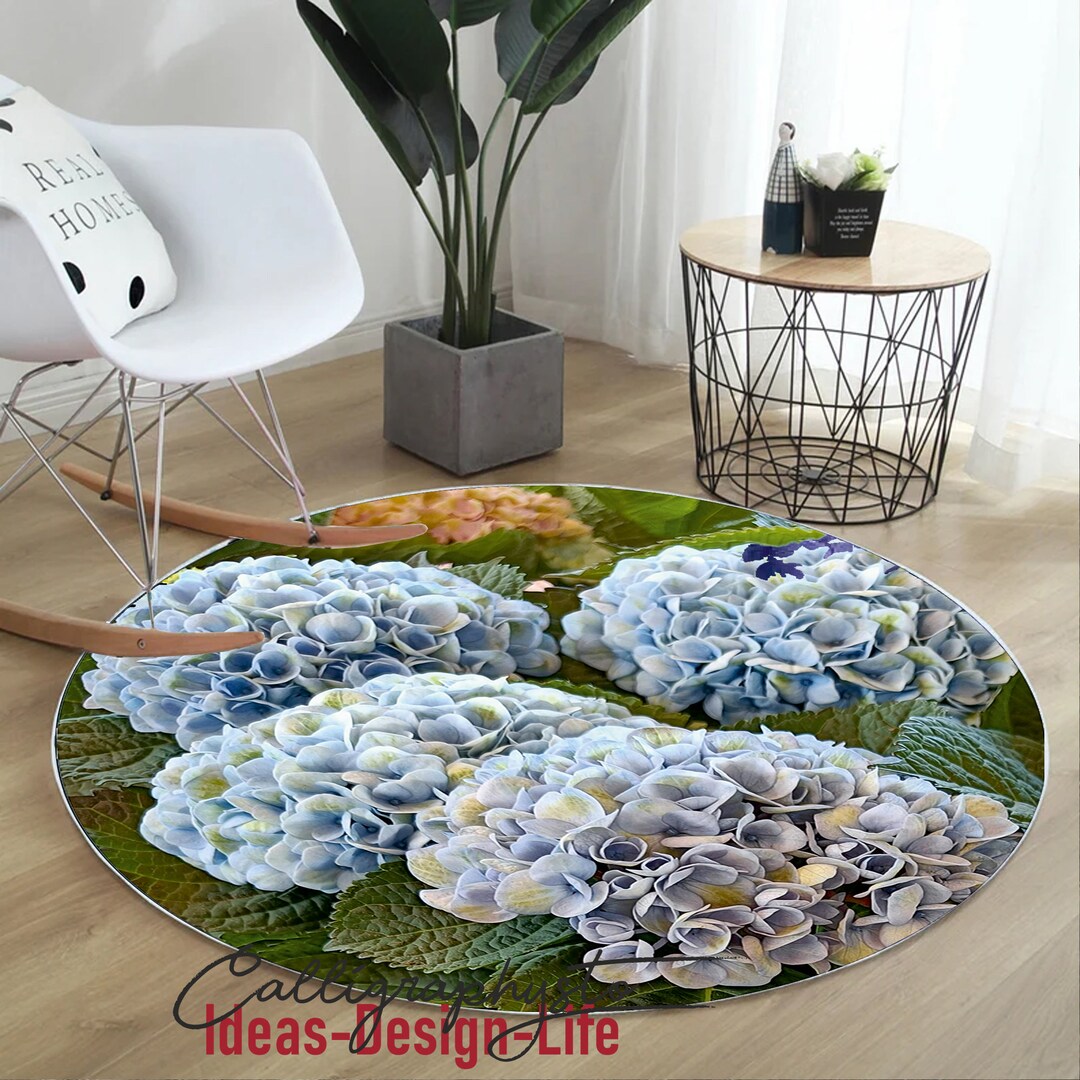 Blue Hydrangea Round Rug: Floral Home Decor - Etsy