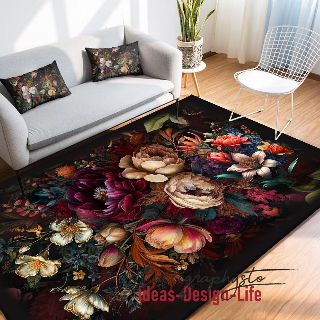 Gothic Area Rug|rose Runner|medieval Non Slip Carpet|damask Vintage ...