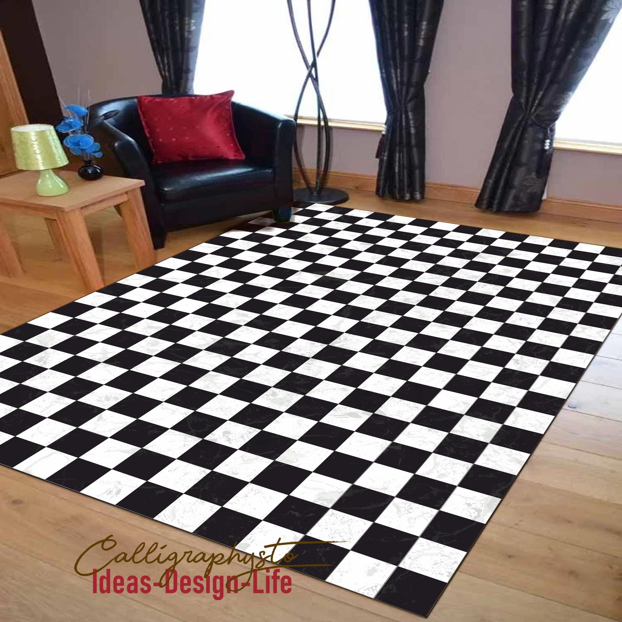 Black and White Checkered Rug: Elegant Printed Checkerboard Pattern - Etsy