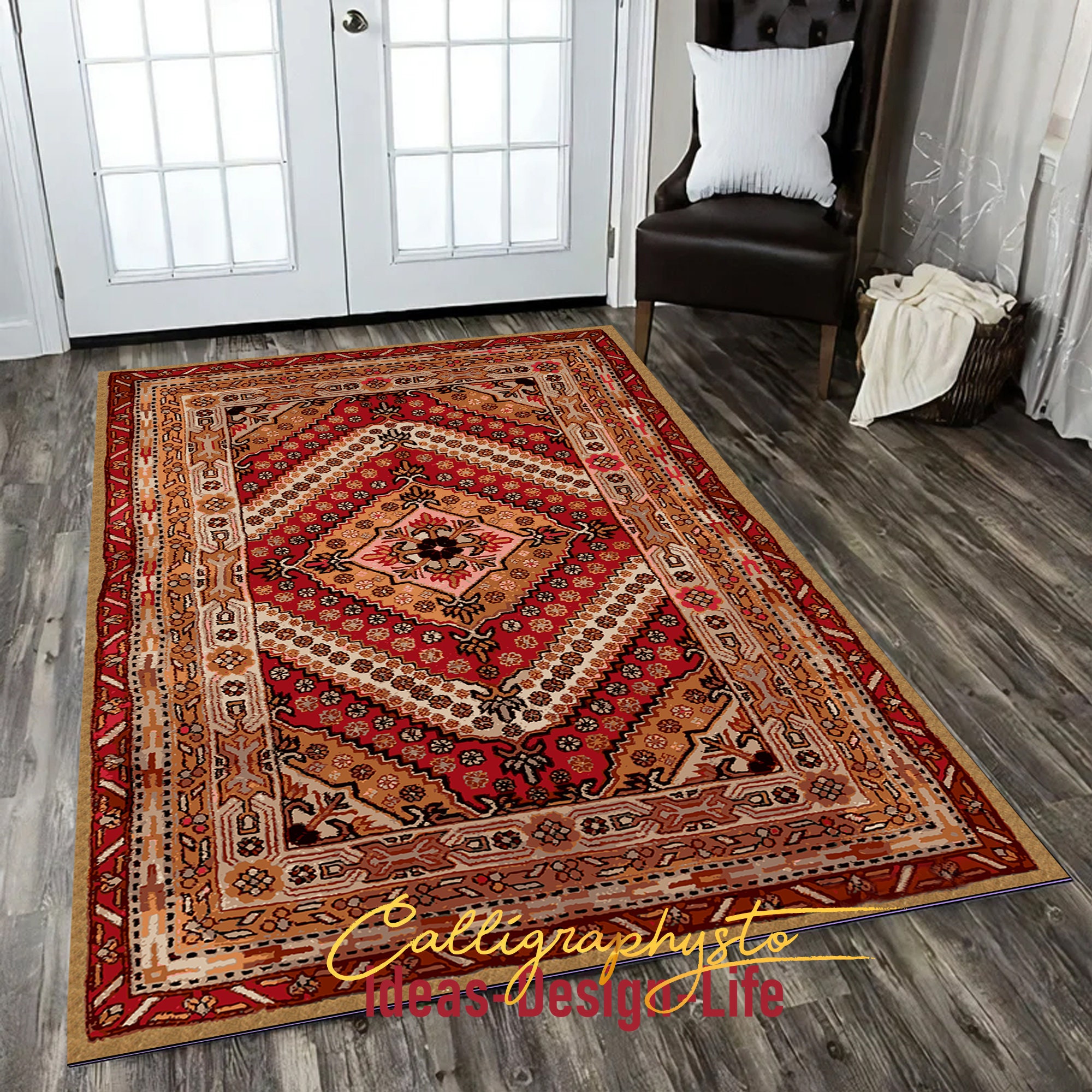 Red Afghan Rug, 6x9 Area Rug, Rustic Decor, Bold Red Rug, 5x8 Rugs ...