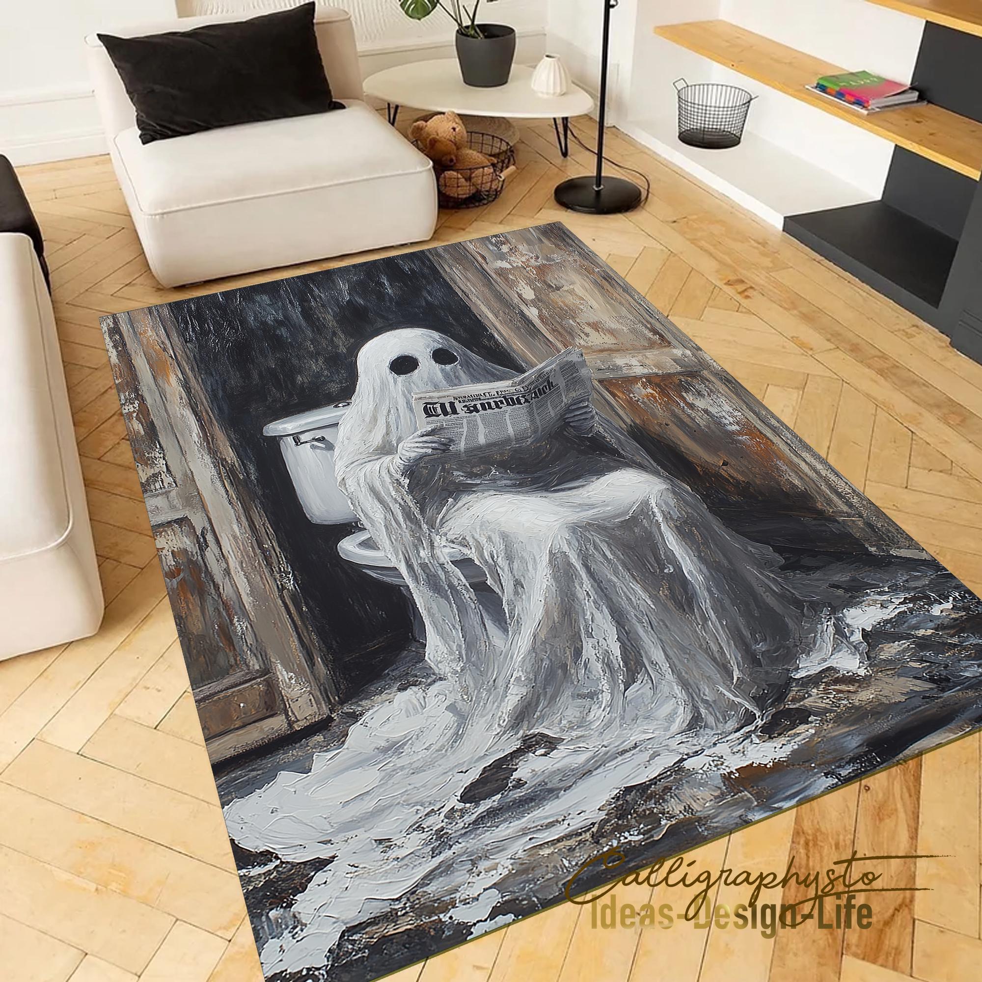 Ghost Reading Newspaper in the Toilet Victorian Style, Halloween Design ...