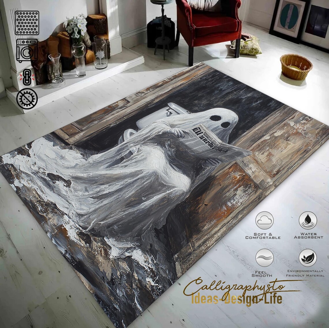 Ghost Reading Newspaper in the Toilet Victorian Style, Halloween Design ...