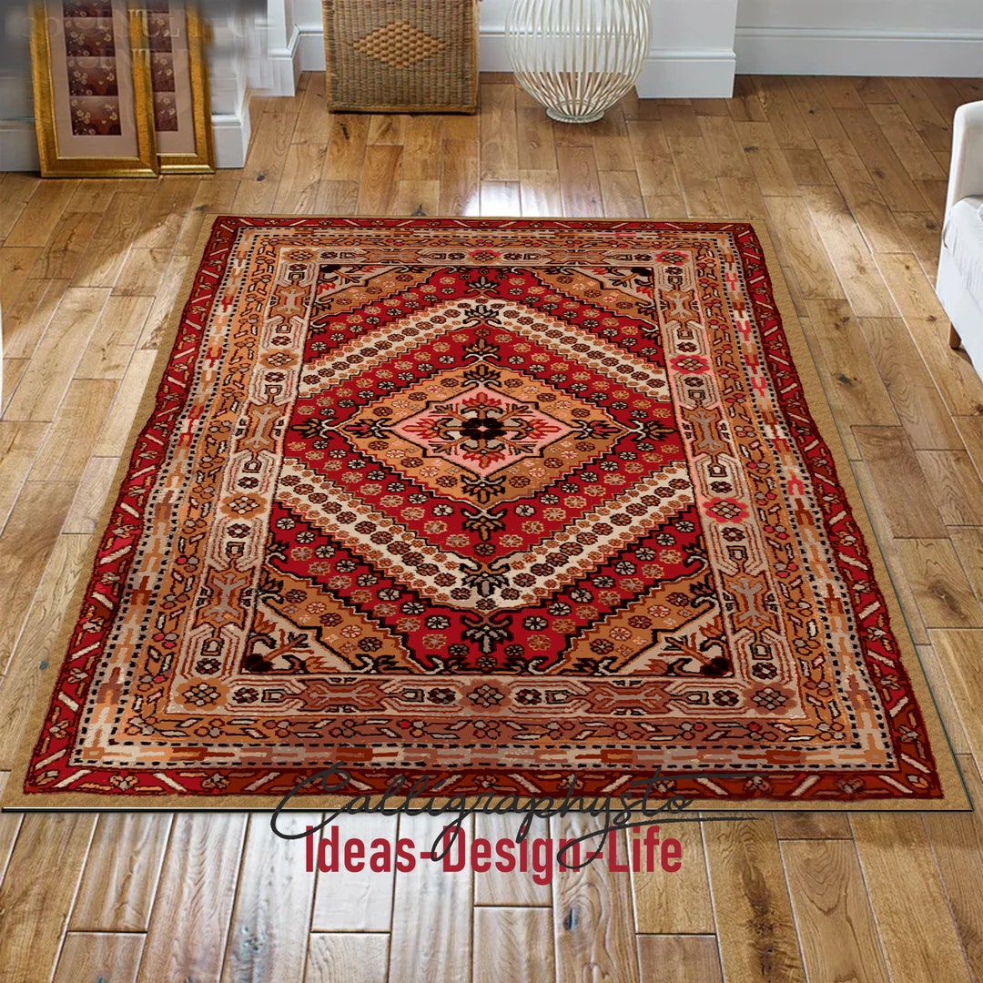 Red Afghan Rug, 6x9 Area Rug, Rustic Decor, Bold Red Rug, 5x8 Rugs ...