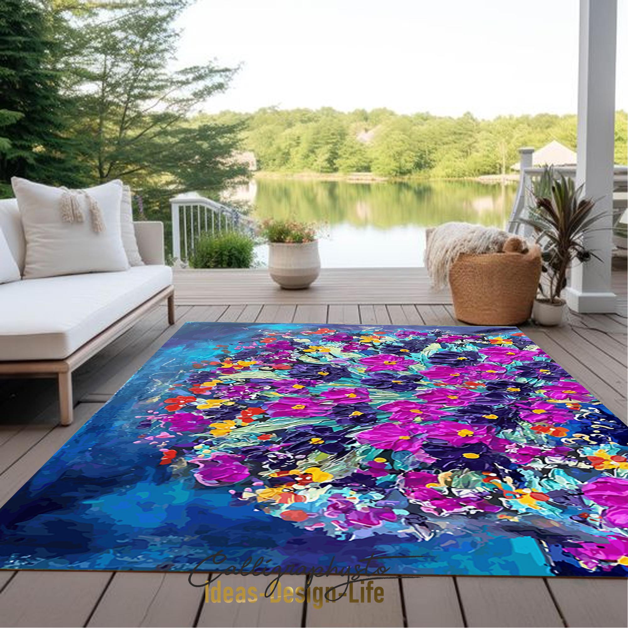 Fun Colorful Outdoor Rugs With Acrylic Paint Pattern Large Weather ...