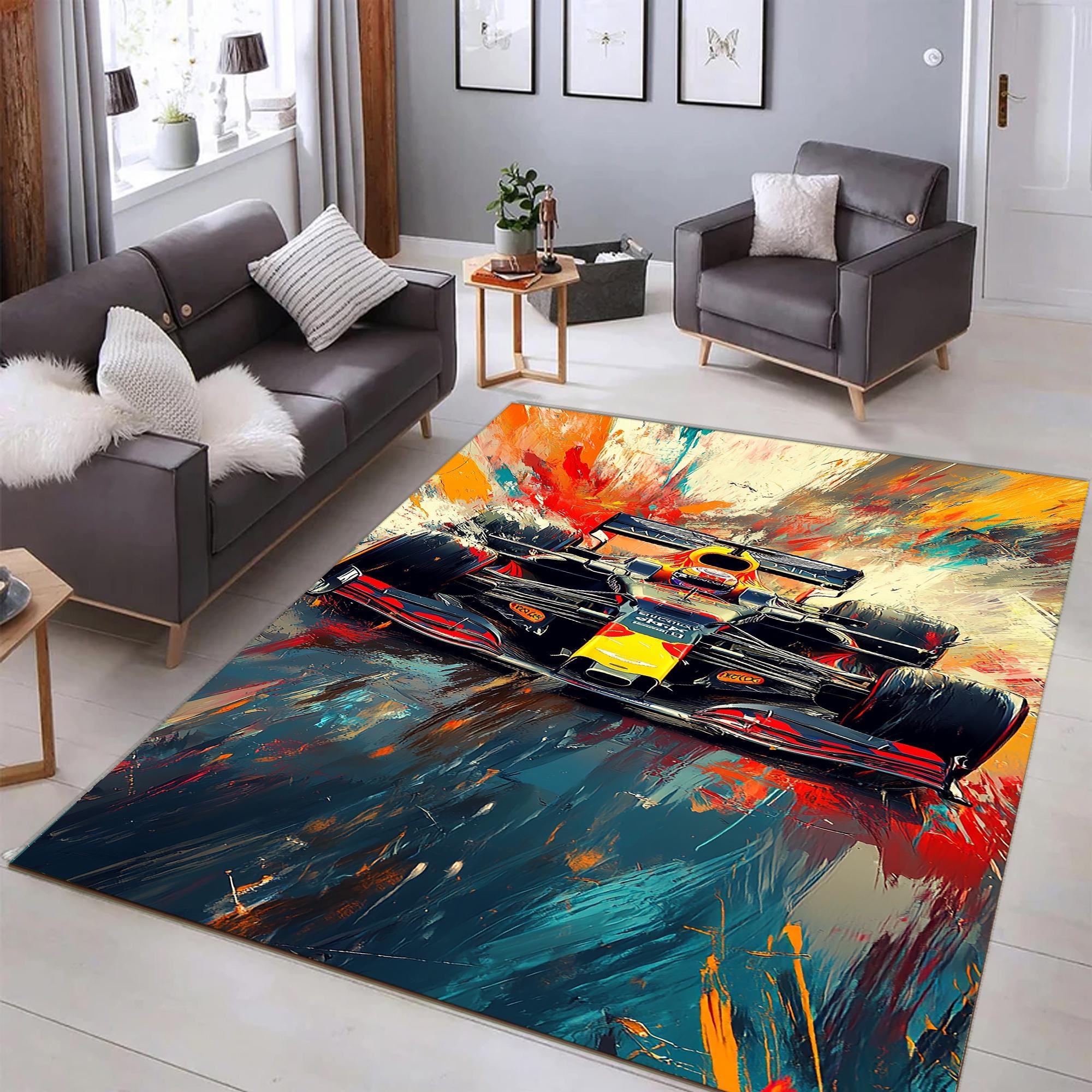 F1 Race Car Rug: Colorful Non-slip Man Cave Decor - Etsy