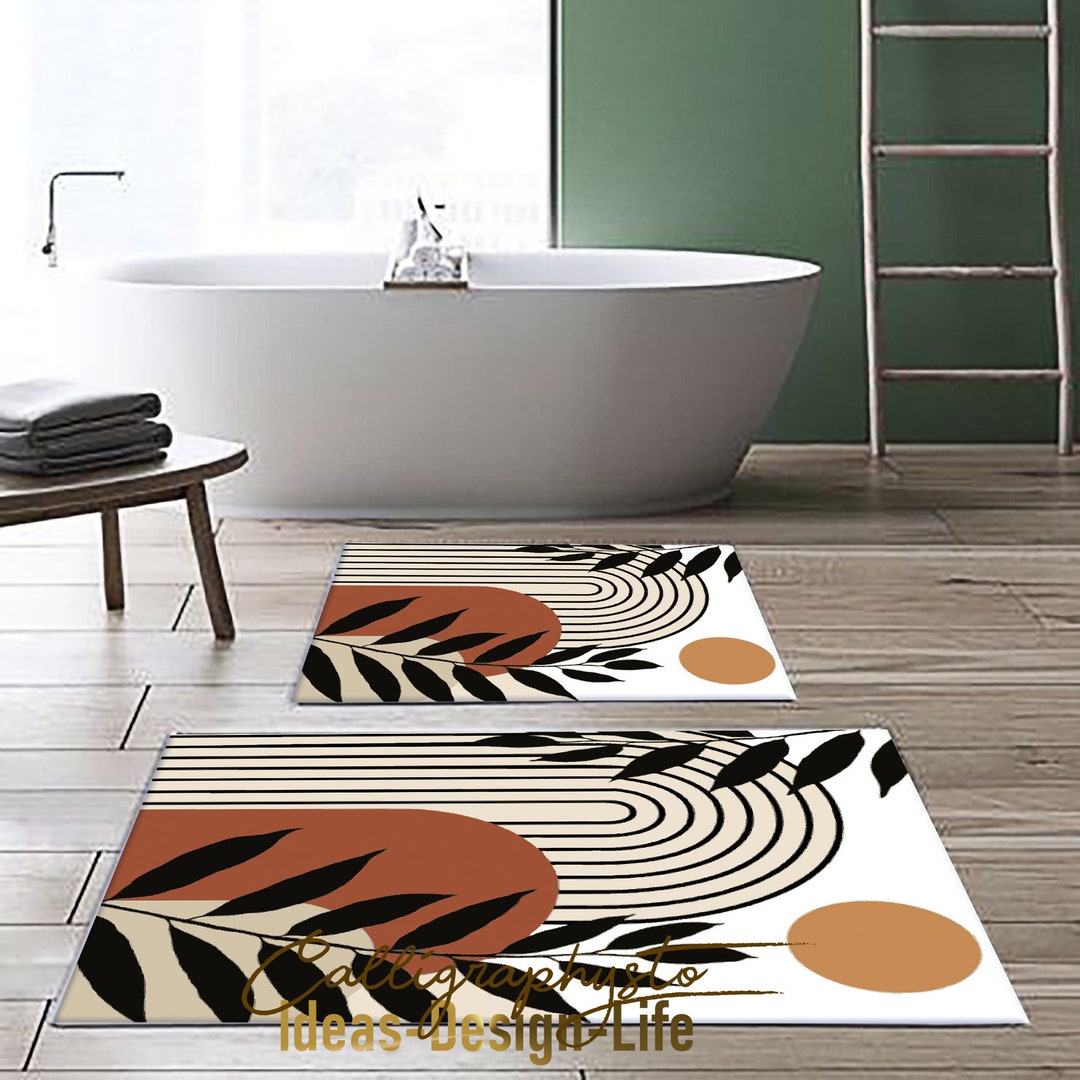 Mid Century Modern Bath Rug: Boho Abstract Black Floor Mat - Etsy