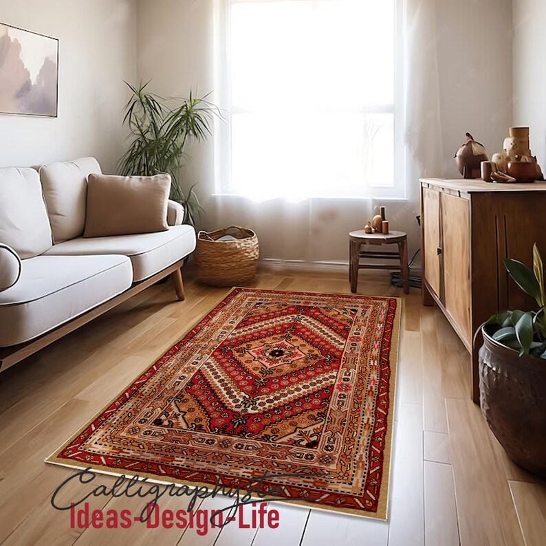 Red Afghan Rug, 6x9 Area Rug, Rustic Decor, Bold Red Rug, 5x8 Rugs ...