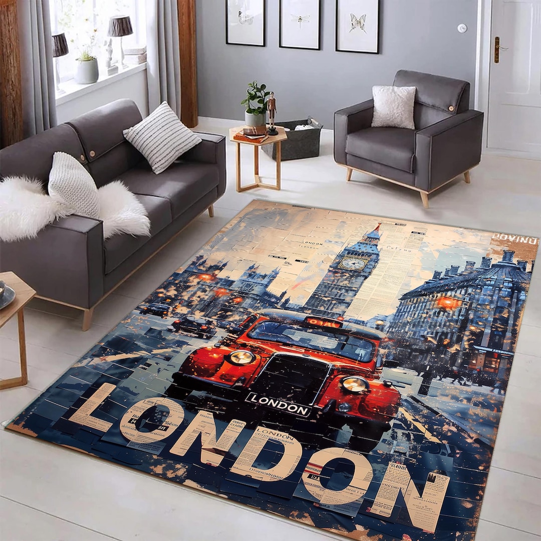 Retro London Area Rug|city Skyline Runner|retro London Anti-slip Rug ...