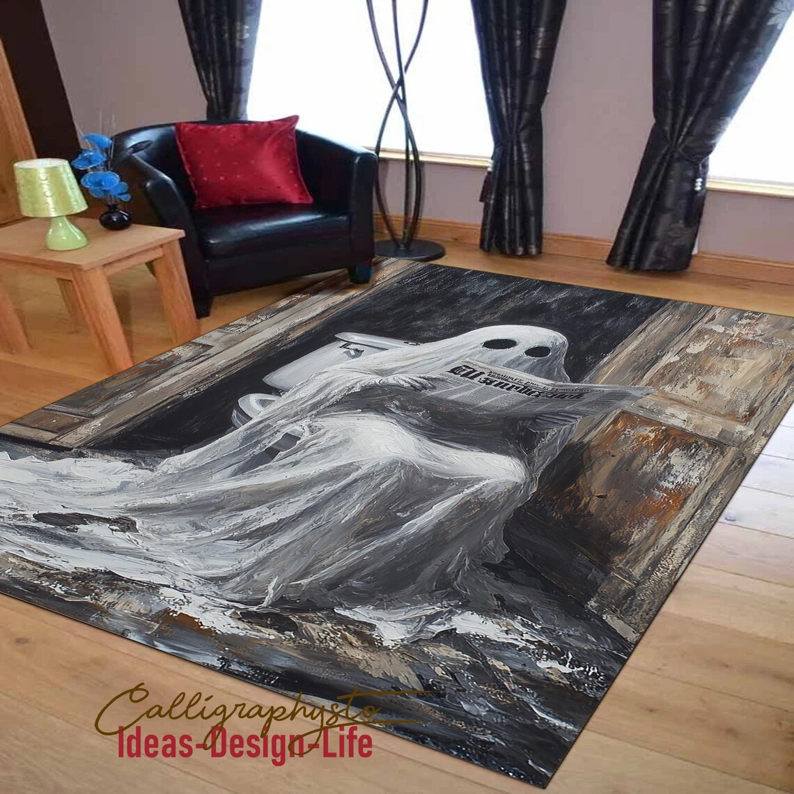 Ghost Reading Newspaper in the Toilet Victorian Style, Halloween Design ...