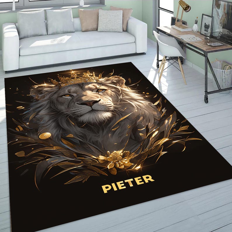 Personalized Crowned Lion Carpet: Custom Name Area Rug - Etsy Ireland