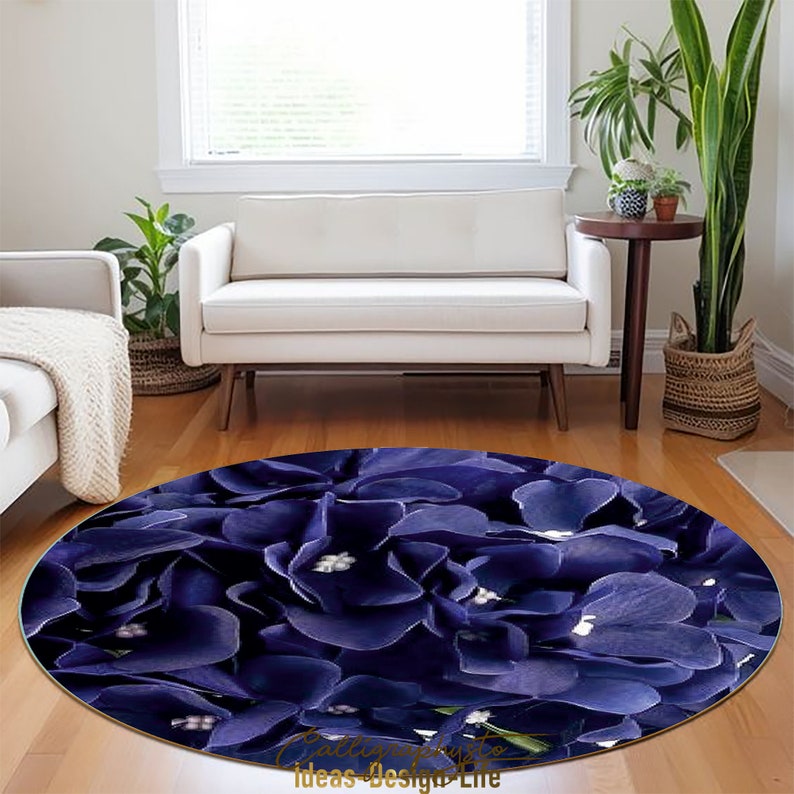 Floral Round Rug, Blue Hydrangea Pattern (soft, Non-slip) - Etsy