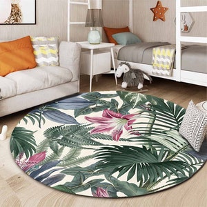 Tropical Round Rug|exotic Floor Carpet|forest Non Slip Circle Rugs|leaf ...