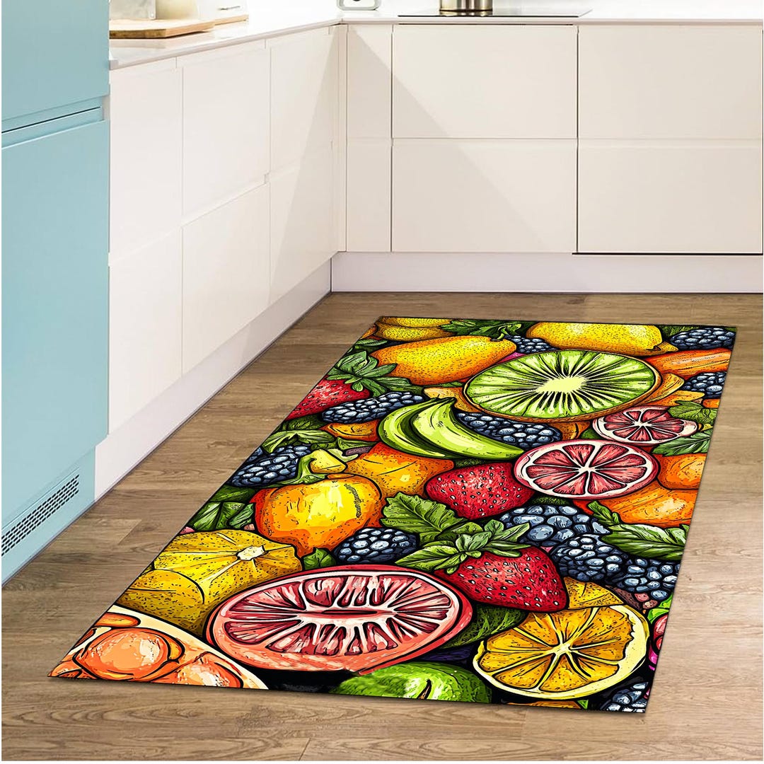 Fruit Pattern Kitchen Rug - Machine Washable Non Slip Kitchen Rug or ...