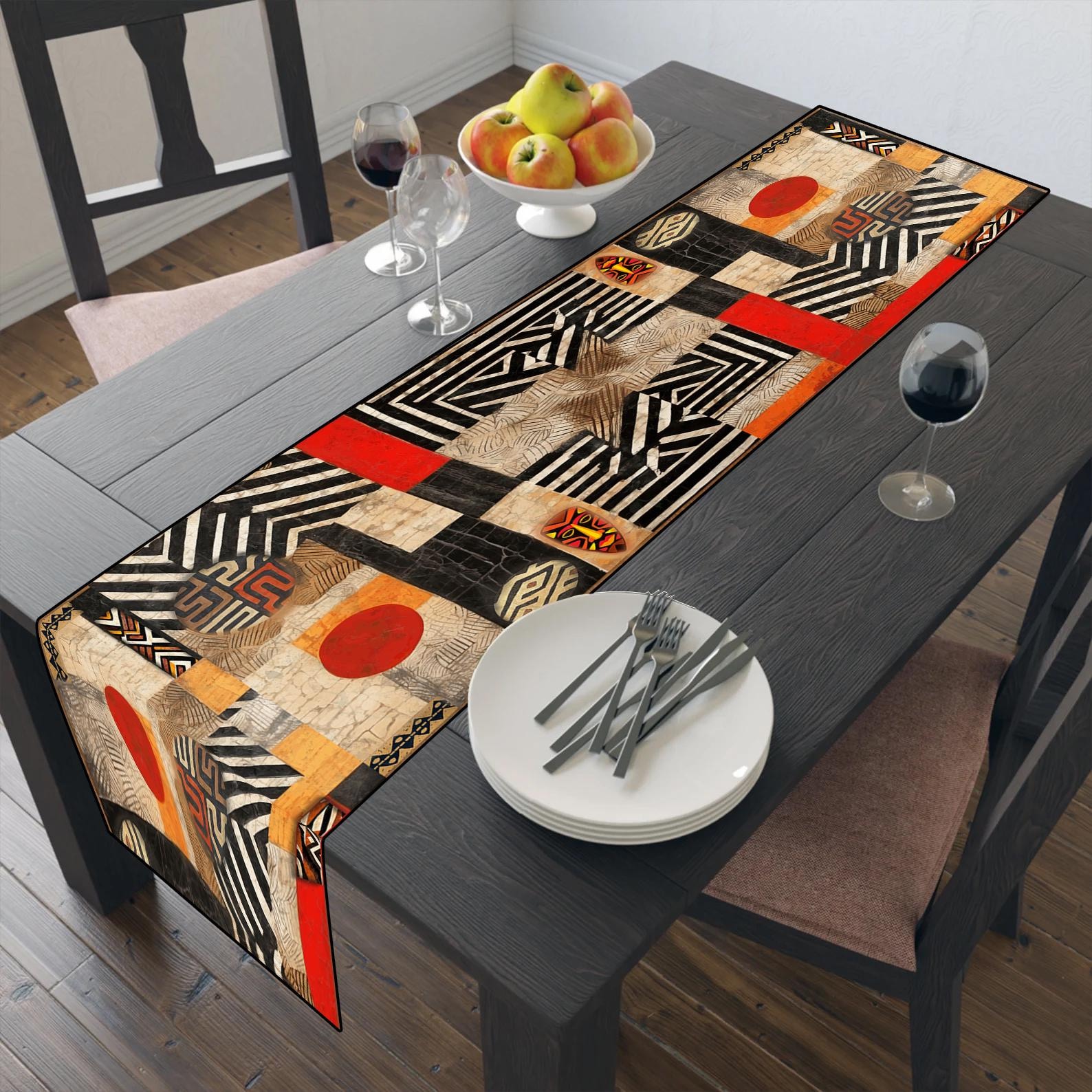 Savannah Table Runner, African Safari Style, Red Oriental Design ...