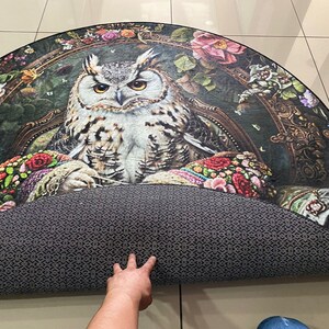 Owl King Round Rug, Gothic Themed King Owl Throne, Polyester Washable ...
