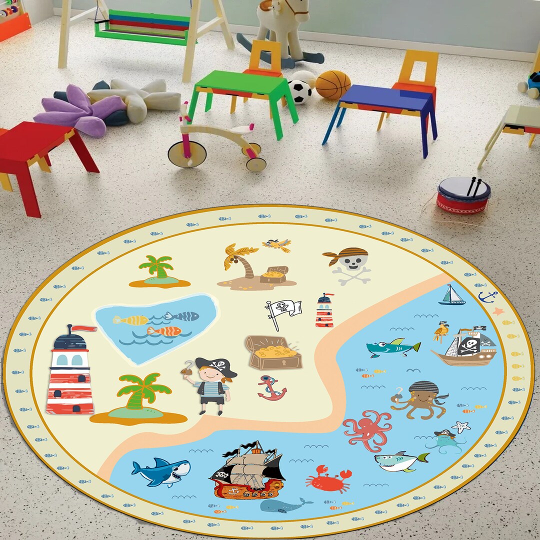 Pirate Nursery Rug|treasure Playmate for Kids Room|shark Toddler Round ...
