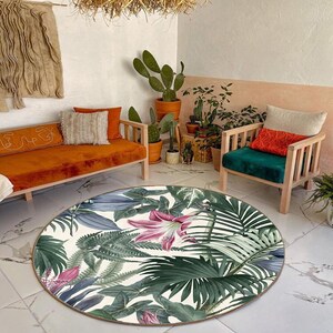Tropical Round Rug|exotic Floor Carpet|forest Non Slip Circle Rugs|leaf ...