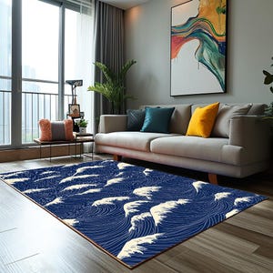 Japanese Wave Rug, Traditional Ocean Art, Minimalist Home Decor - Etsy