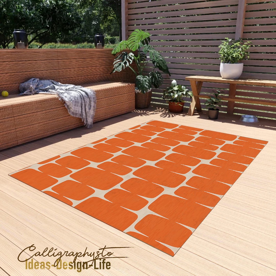 70s Retro Burnt Orange, Earthy Brown and Cream Geometric Mid Century ...