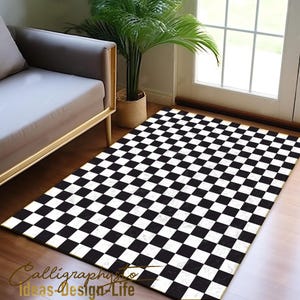 Printed Chick White & Black Checkered Area or Runner Rug • Elegant ...