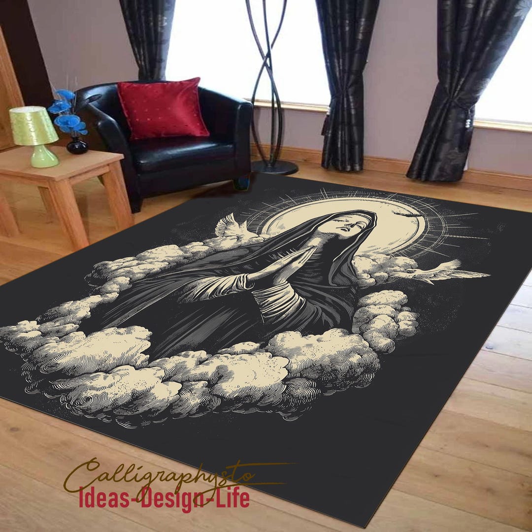 Praying With Virgin Mary, Christmas Decor, Nature Rug, Art Deco Rug ...